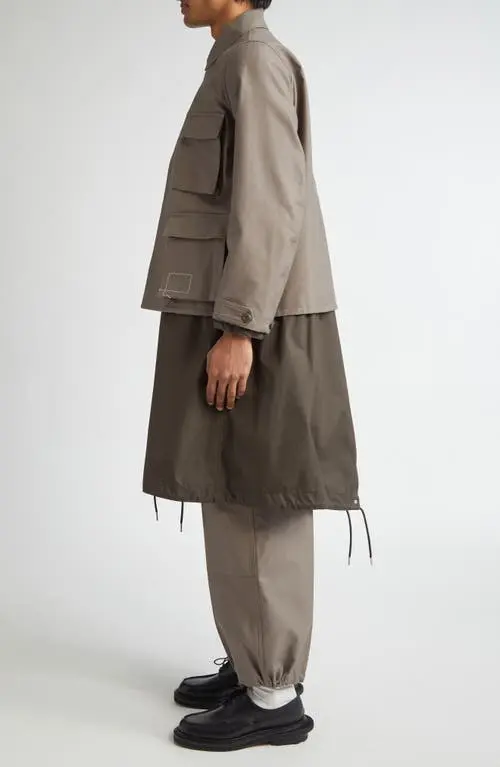 Sacai X Wtaps® Layered Mixed Media Coat - Taupe/ Dark Khaki